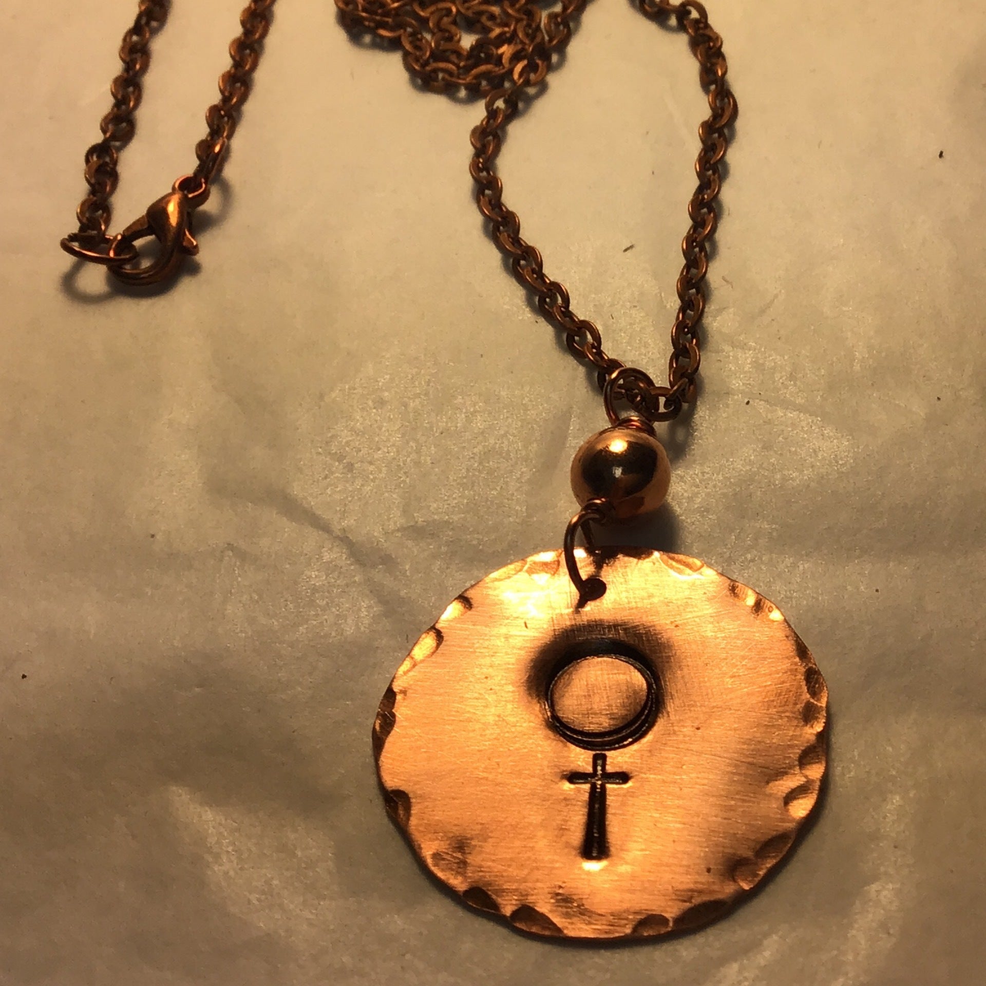 Copper Necklace Stamped with Female Symbol RM | Maine Jewelry & Art
