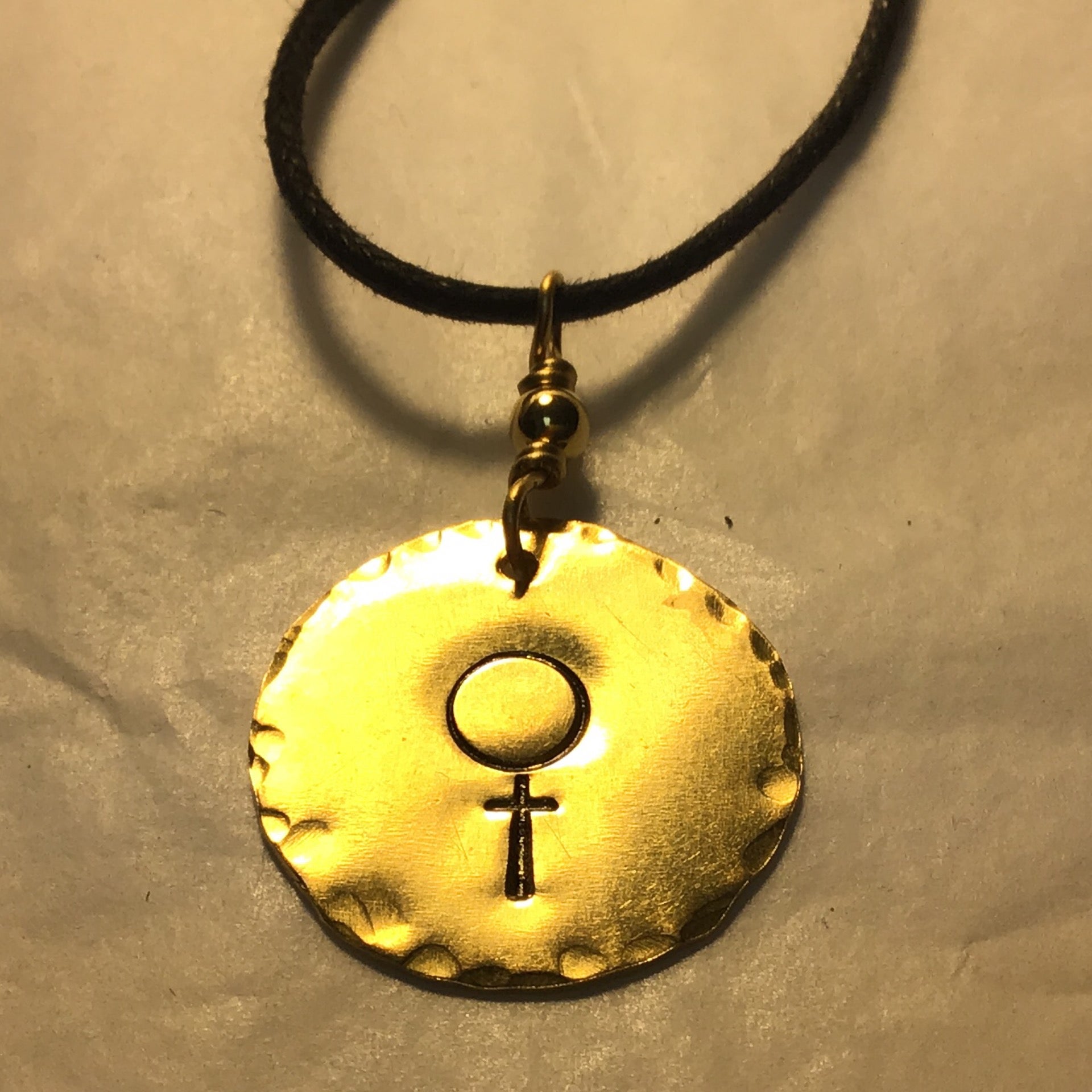 Brass Necklace Stamped Female Symbol RM | Maine Jewelry & Art